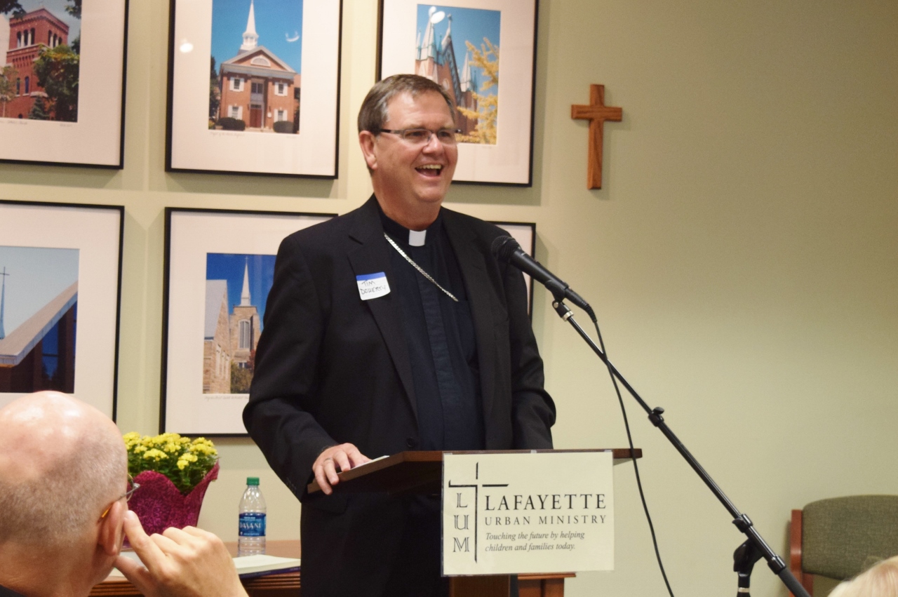 Bishop Doherty Speaks at Pizza & Perspectives - Lafayette Urban Ministry