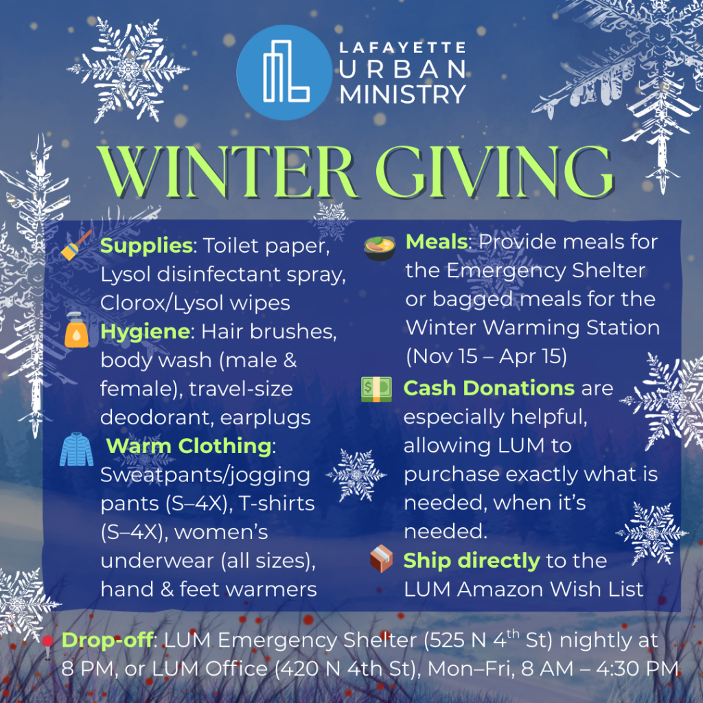 LUM Winter Needs - Meals & Essential Items - Lafayette Urban Ministry